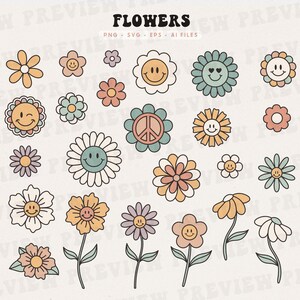 Groovy Retro Clip Art SVGS, Pngs, EPS, AI Files, Mellow Vibes Flower ...