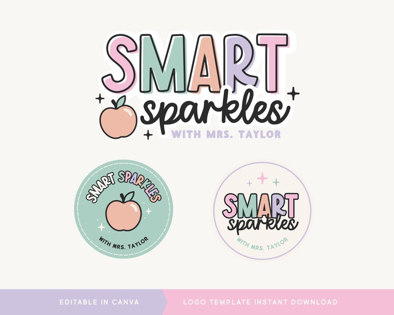Colorful Teacher Logo Design - Editable Canva Template, Charming and ...