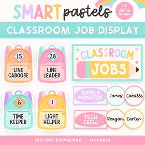 Classroom Job Display, Editable Retro Canva Templates, Bright Pastel ...