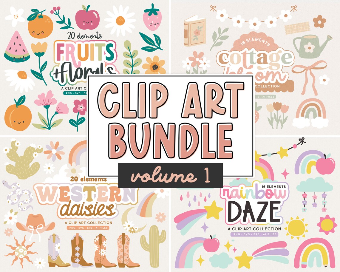 Clip Art Bundle Volume 1, Svgs, Pngs, EPS, AI Files, Western Daisies ...