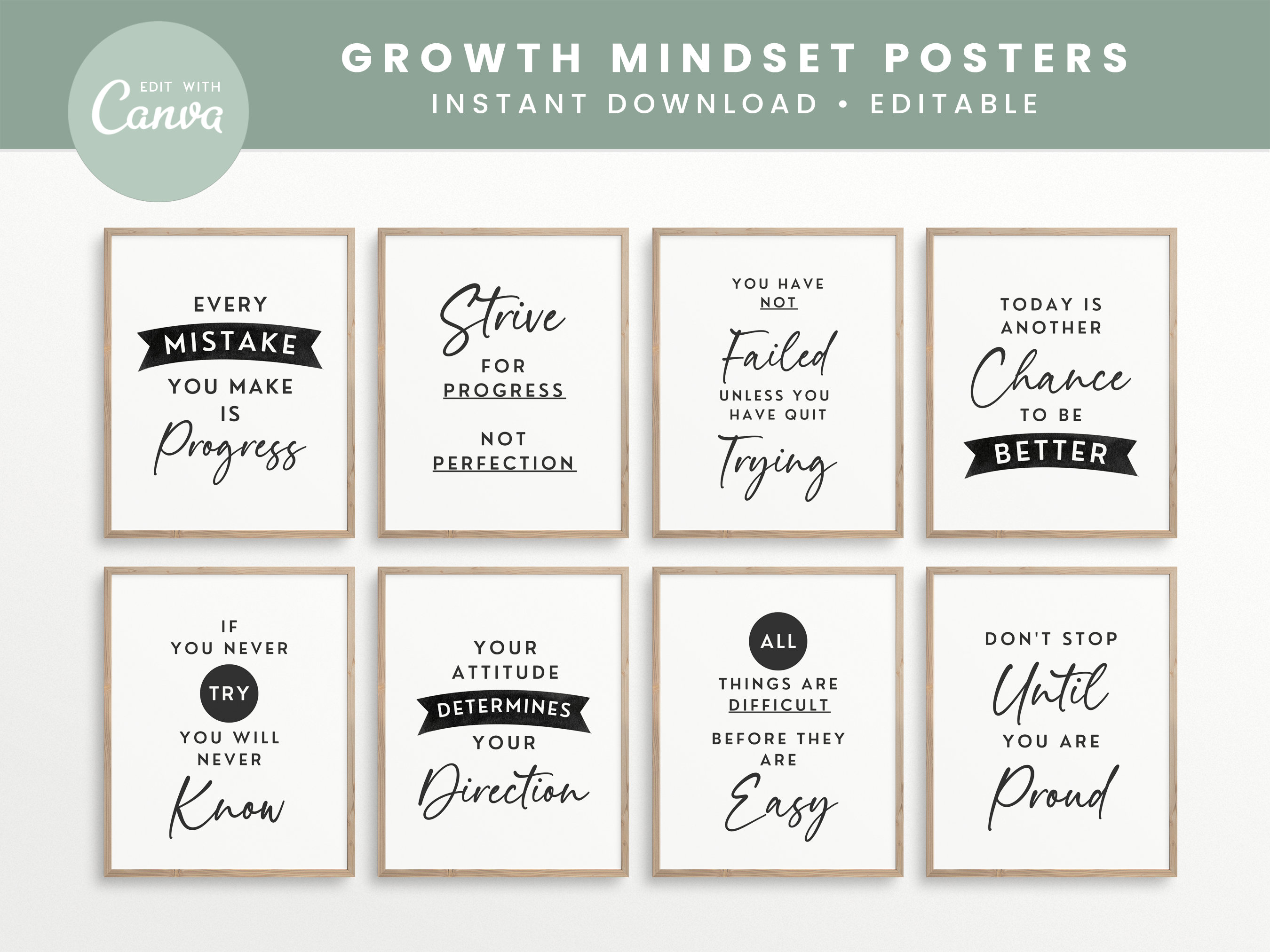 Growth Mindset Editable Classroom Printable Posters, Classroom Quotes ...