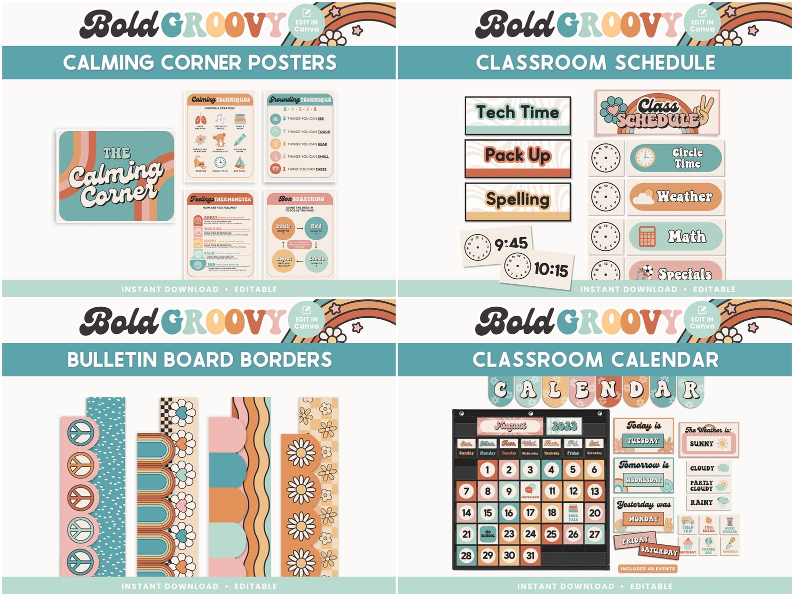 Editable Classroom Groovy Retro Complete Collection Printable Bundle ...