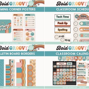 Editable Classroom Groovy Retro Complete Collection Printable Bundle ...