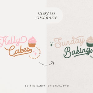 Editable Logo Design, DIY Canva Retro Cake Logo, Baking Cupcake Logo ...