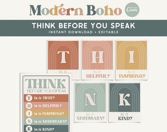 Editable Think Classroom Printable Posters, Think Before You Speak ...