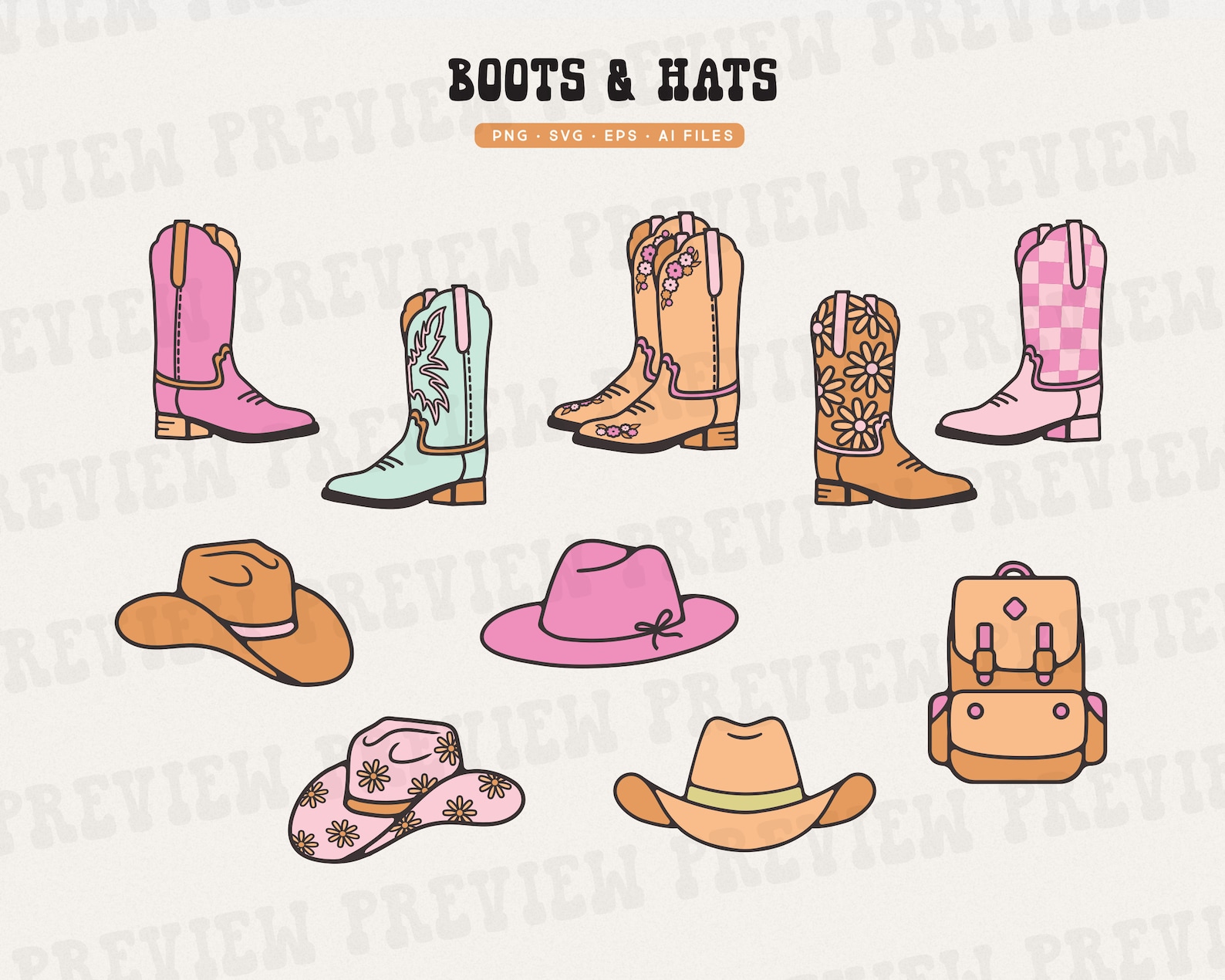 Desert Charm Clip Art Western Svgs, Pngs, EPS, AI Files, Cactus, Cowboy ...