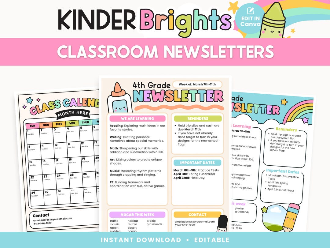 Classroom Newsletter Editable Templates, Back to School, Colorful ...