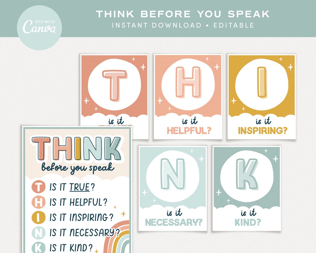 Editable Think Classroom Printable Posters Think Before You - Etsy