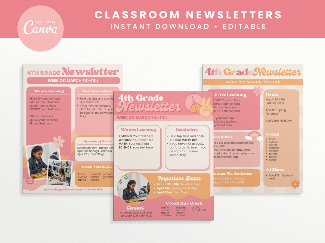 Classroom Newsletter Editable Templates, Back to School, Classroom ...