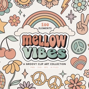 Groovy Retro Clip Art SVGS PNGs EPS AI Files Mellow Vibes - Etsy 日本