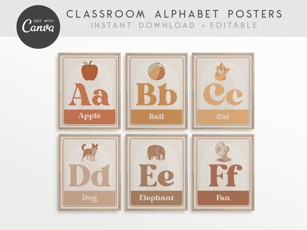 Alphabet Classroom Editable Posters Letter Printables Boho - Etsy