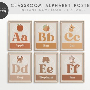 Alphabet Classroom Editable Posters Letter Printables Boho - Etsy