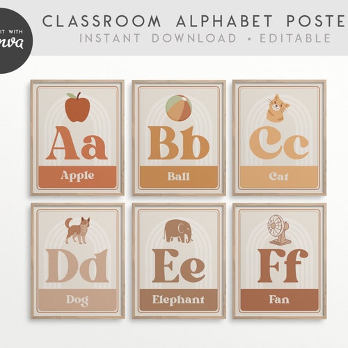 Alphabet Classroom Editable Posters Letter Printables Boho - Etsy