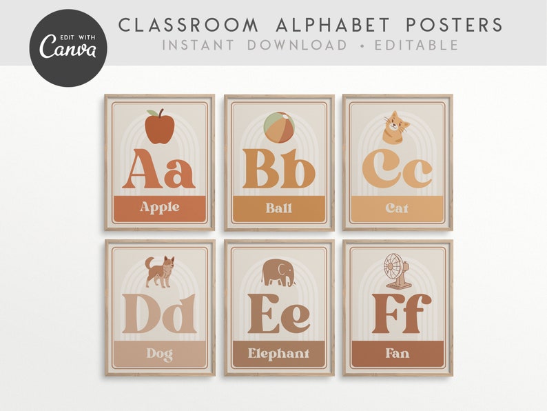Alphabet Classroom Editable Posters Letter Printables Boho - Etsy