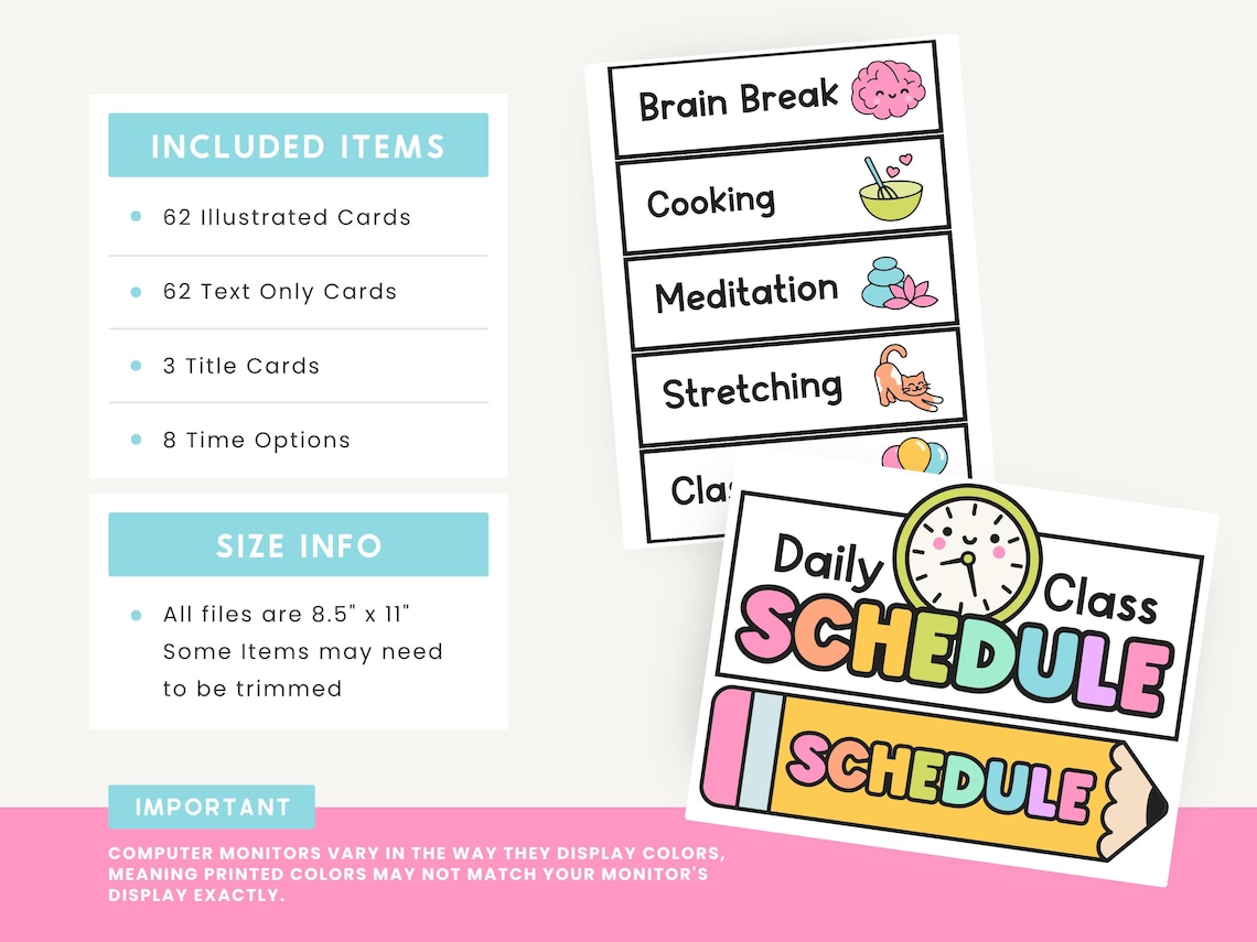 Editable Visual Schedule Cards | Colorful Classroom Timetable Display ...
