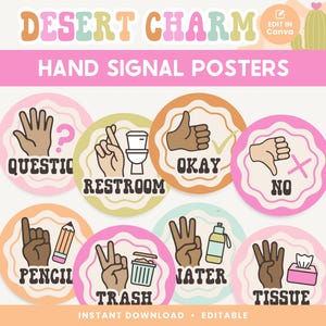 Classroom Hand Signals Poster Display, Editable in Canva, Bright Desert ...