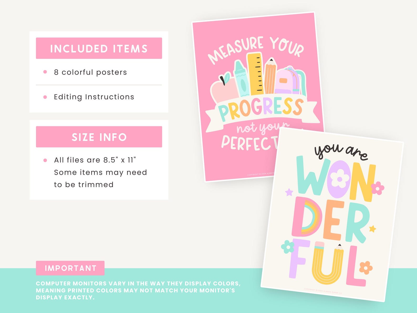 Growth Mindset Editable Classroom Printable Posters, Bright Pastel ...