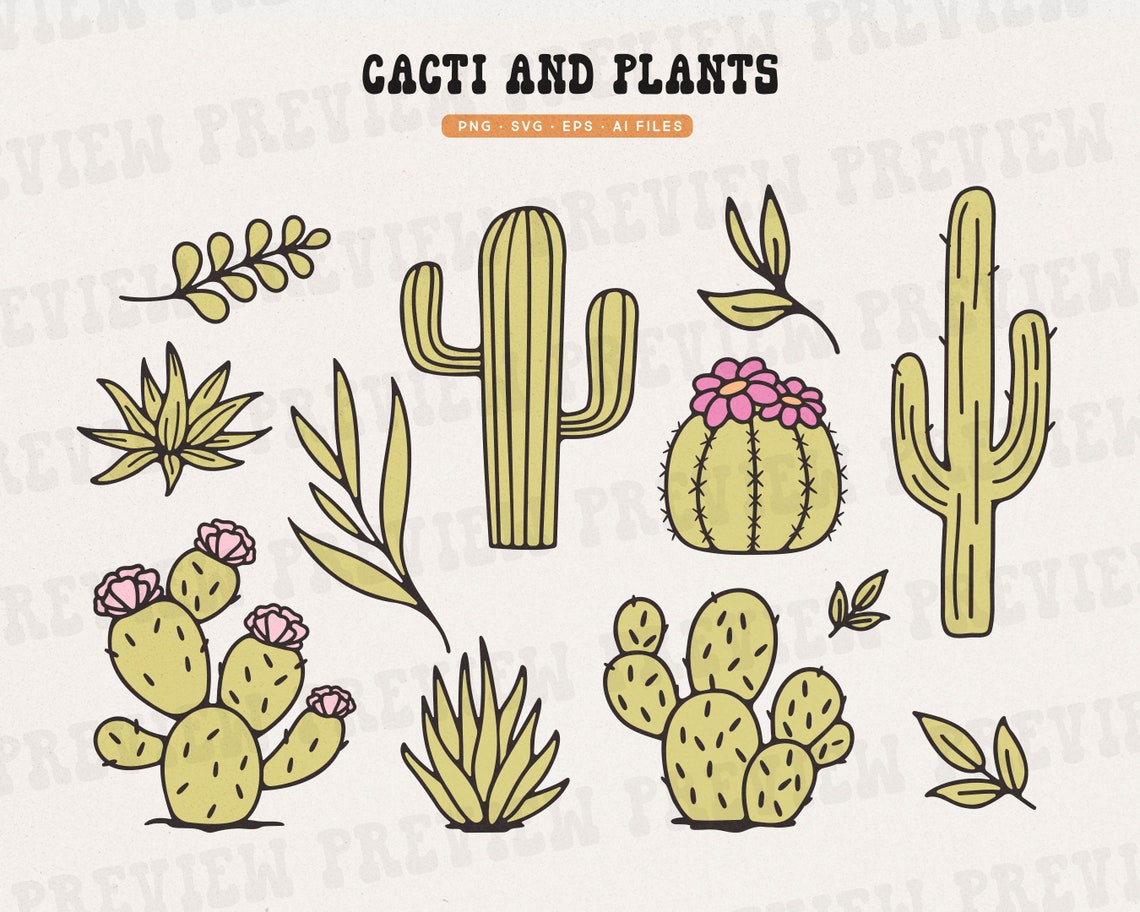 Desert Charm Clip Art Western Svgs, Pngs, EPS, AI Files, Cactus, Cowboy ...