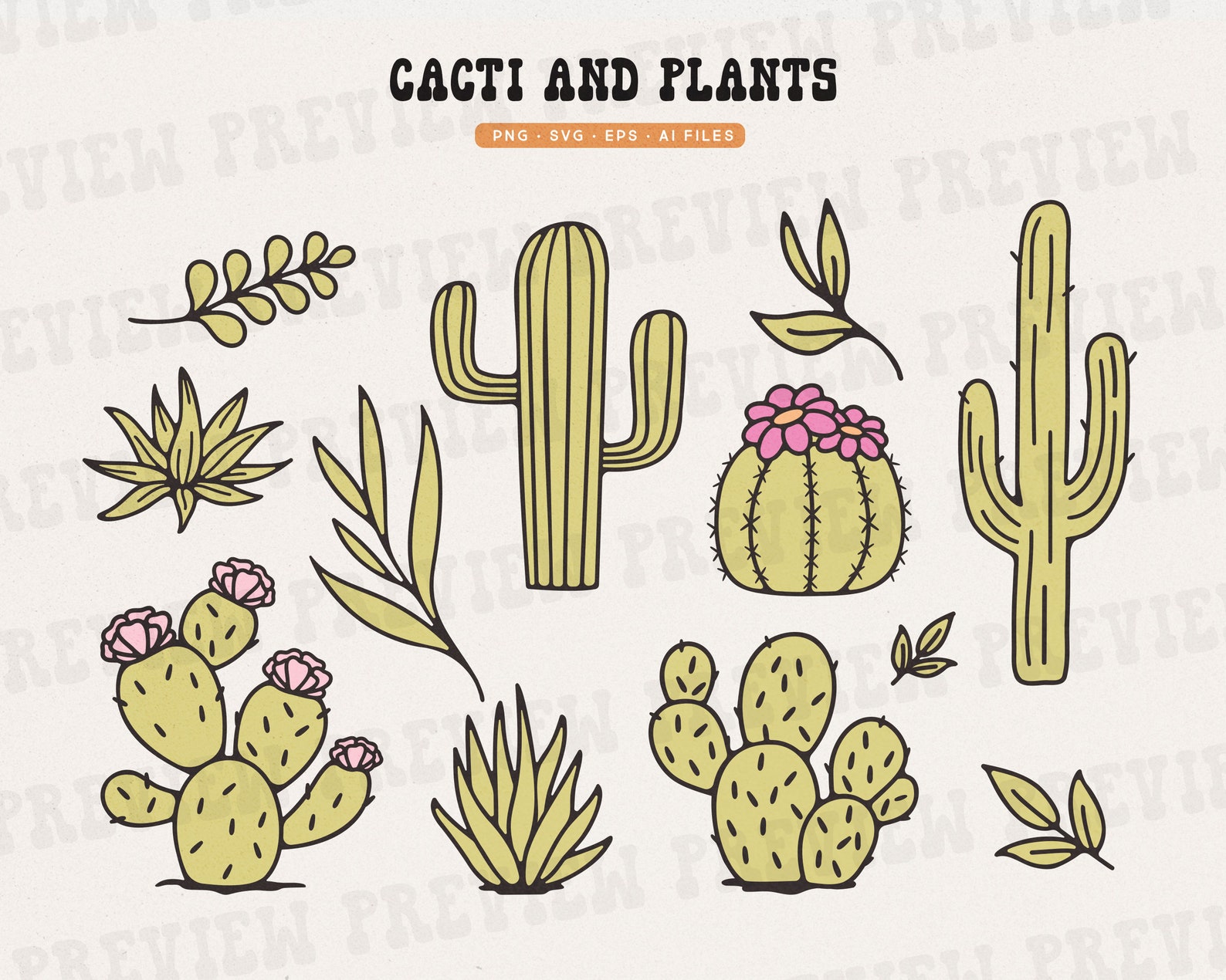 Desert Charm Clip Art Western Svgs, Pngs, EPS, AI Files, Cactus, Cowboy ...
