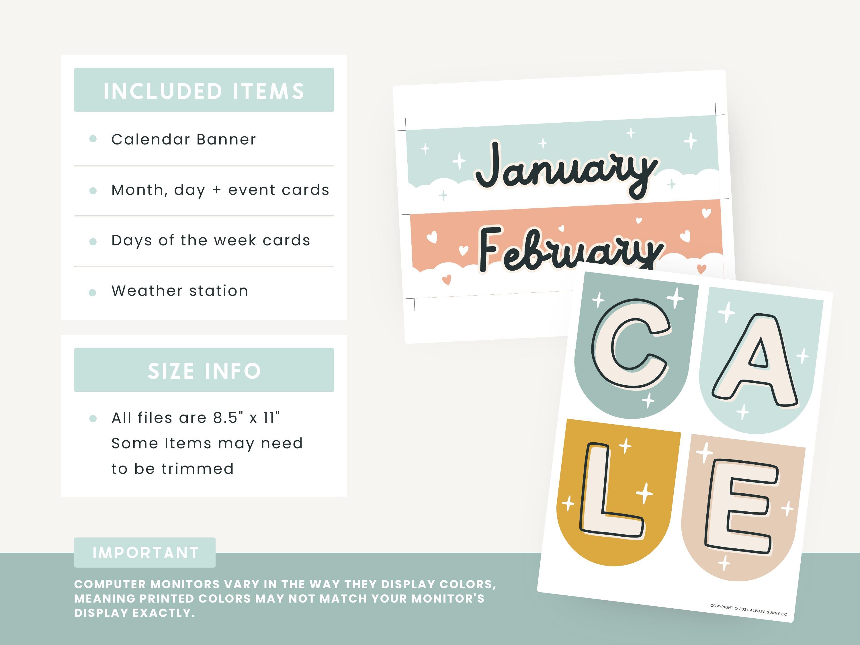 Classroom Calendar Display and Weather Station, Printable Pastel Soft ...