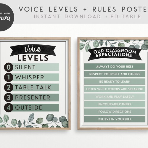 Voice Level Chart Classroom Printable Poster Editable in - Etsy