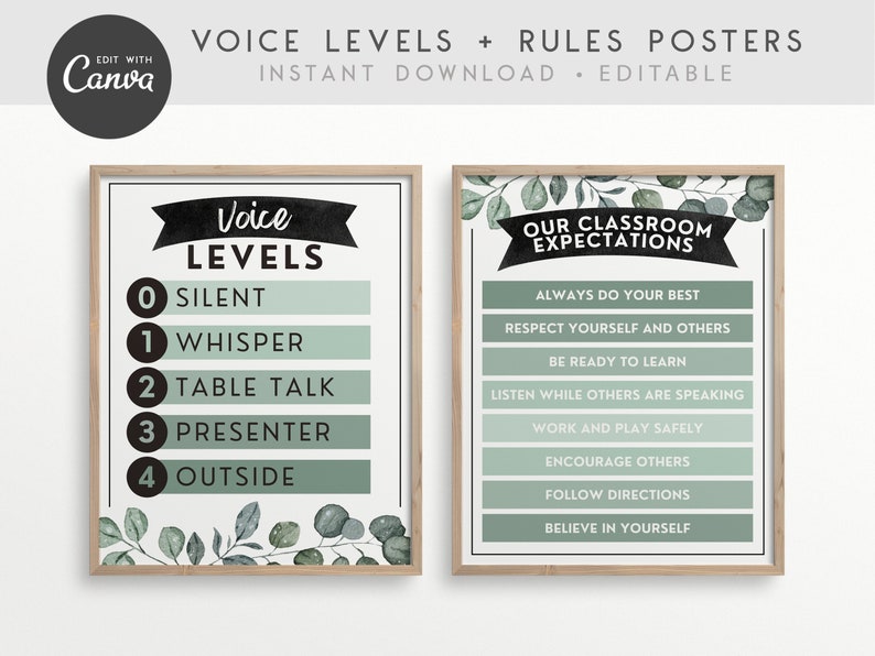 Voice Level Chart Classroom Printable Poster Editable in - Etsy