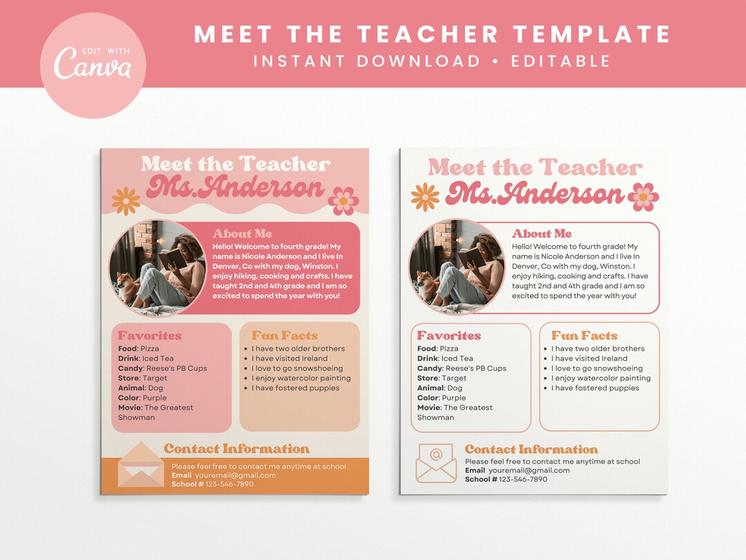 Meet the Teacher Classroom Printable Template, Teacher Introduction ...