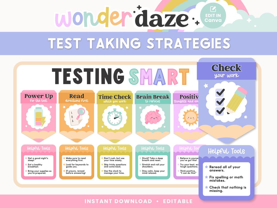 Editable Classroom Test Taking Strategy Posters | Testing Smart ...