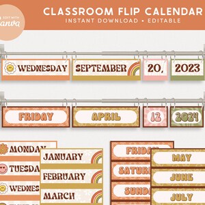 Editable Classroom Organization Retro Sunshine Bundle, Printable Canva ...