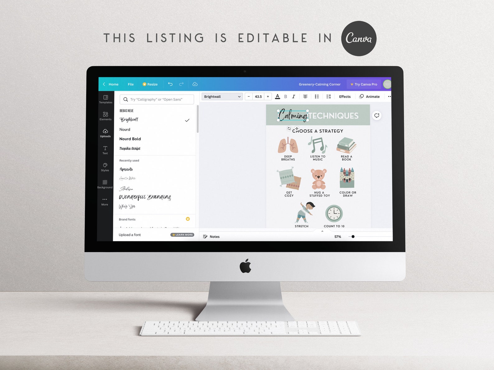Calming Corner Editable Classroom Printables, Calm Down Skills, Canva ...