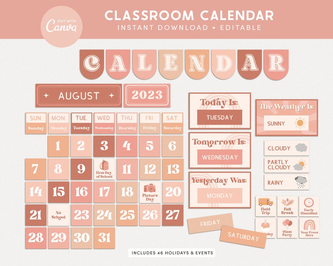 Editable Boho Classroom Calendar Display and Weather Station, Printable ...