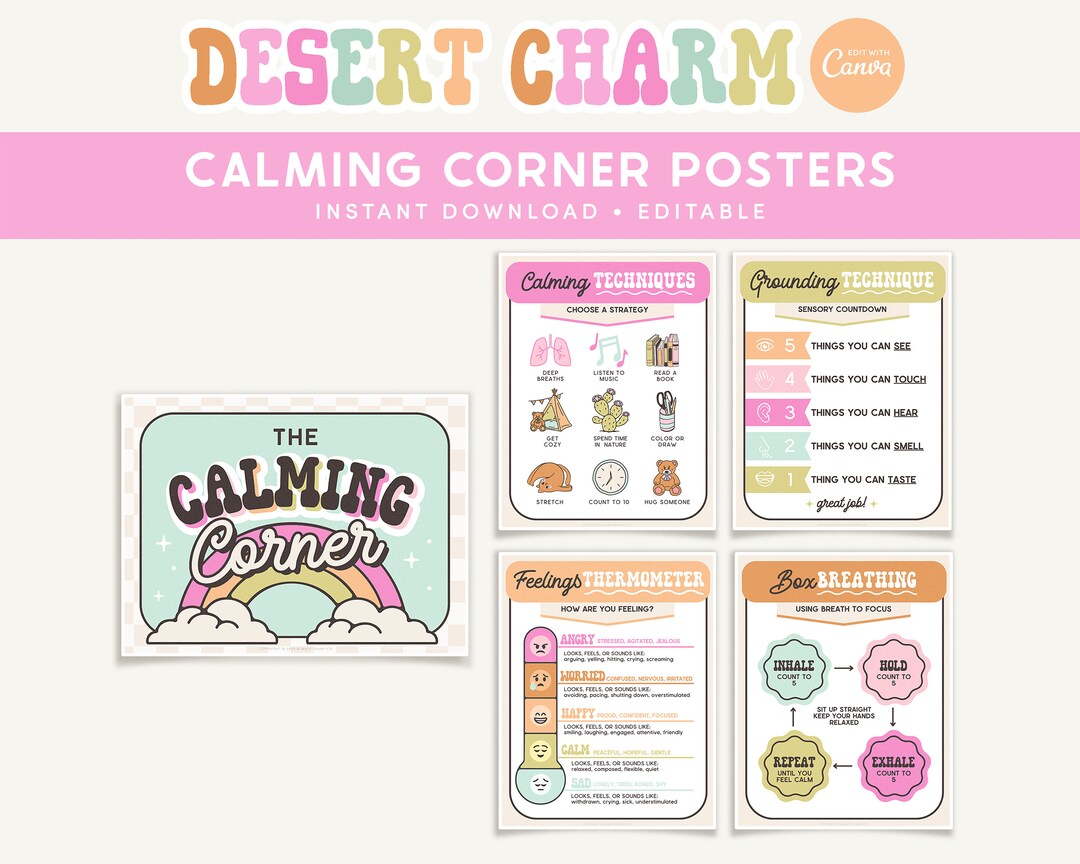 Calming Corner Editable Classroom Printables, Calm Down Skills, Desert ...