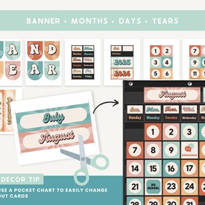 Classroom Calendar Display and Weather Station, Printable Groovy Retro ...