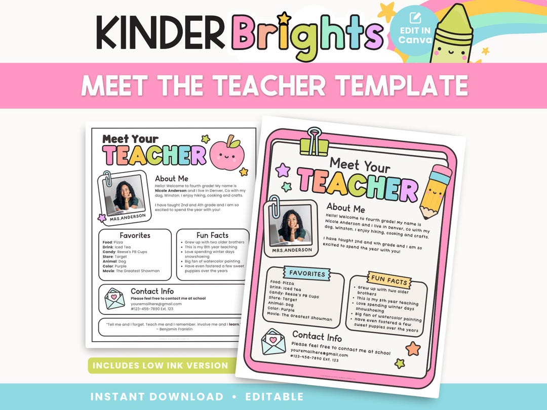Meet the Teacher Classroom Printable Template, Teacher Introduction ...