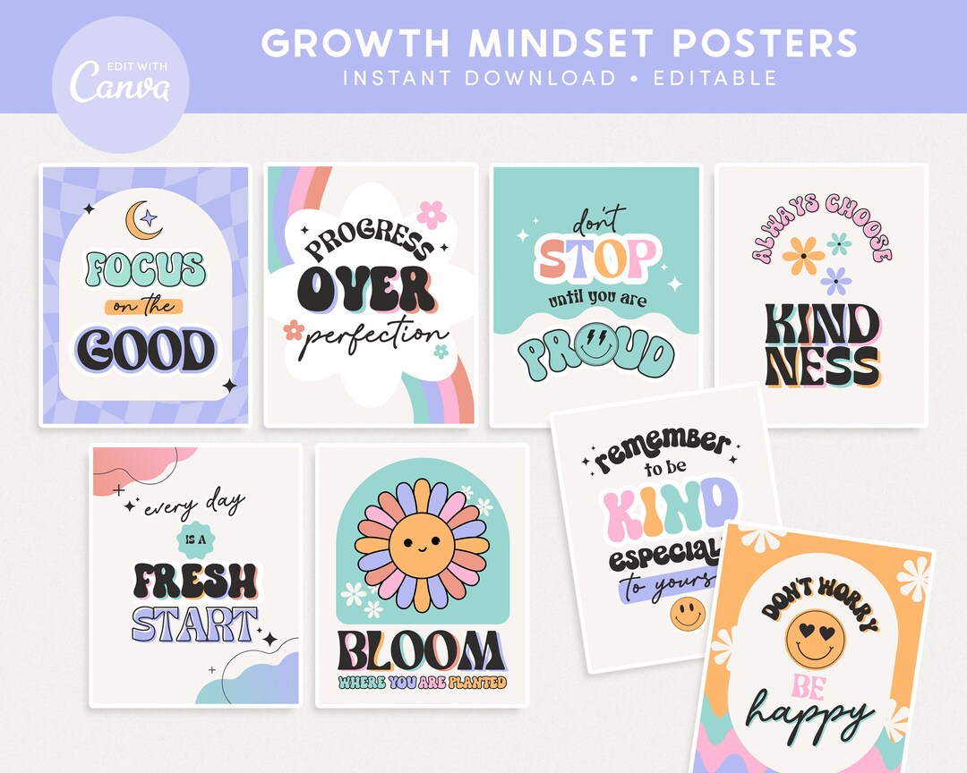 Growth Mindset Editable Classroom Printable Posters Groovy - Etsy