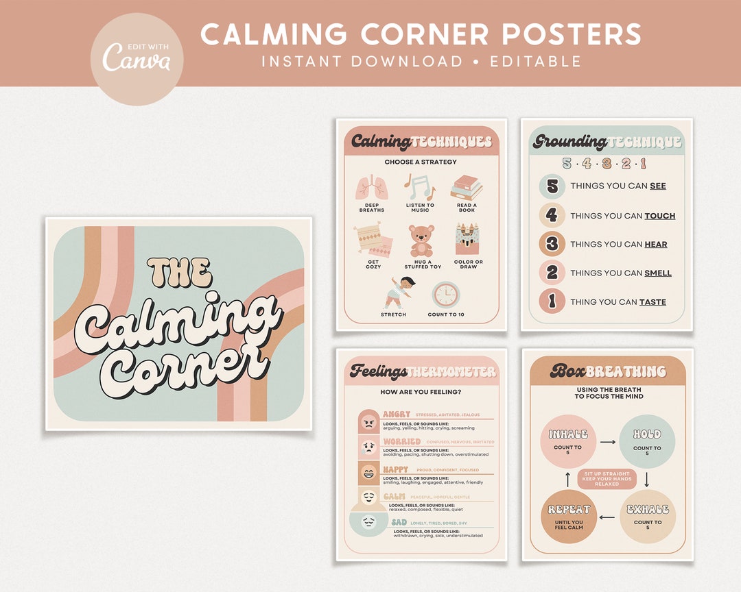 Calming Corner Editable Classroom Printables, Calm Down Skills, Cute ...