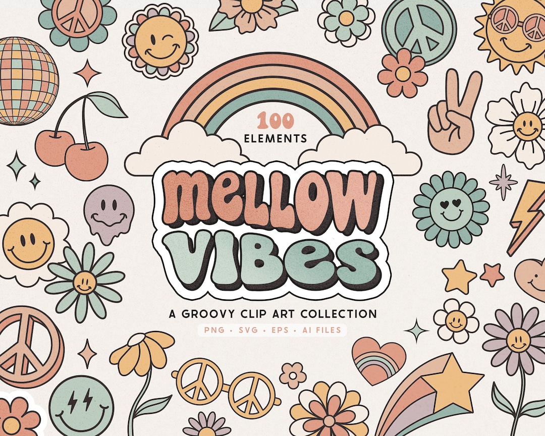 Groovy Retro Clip Art SVGS Pngs EPS AI Files Mellow Vibes - Etsy UK