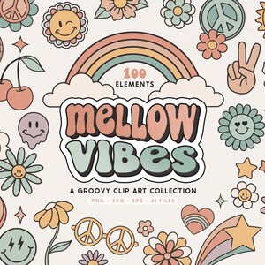 Groovy Retro Clip Art SVGS Pngs EPS AI Files Mellow Vibes - Etsy UK