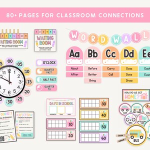 Editable Classroom Connections Printable Bundle, Bright Pastel Word ...