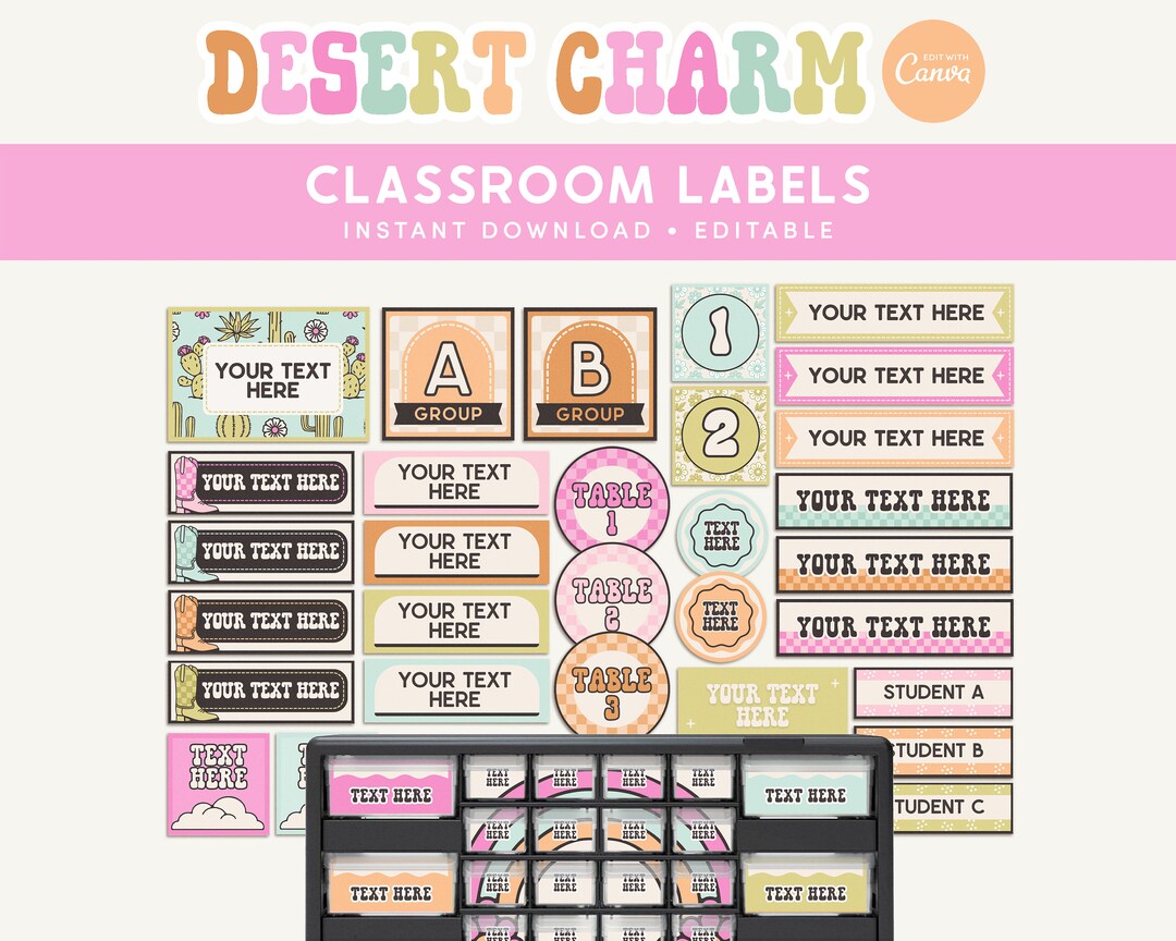 Classroom Labels Editable Templates, Bright Desert Classroom ...