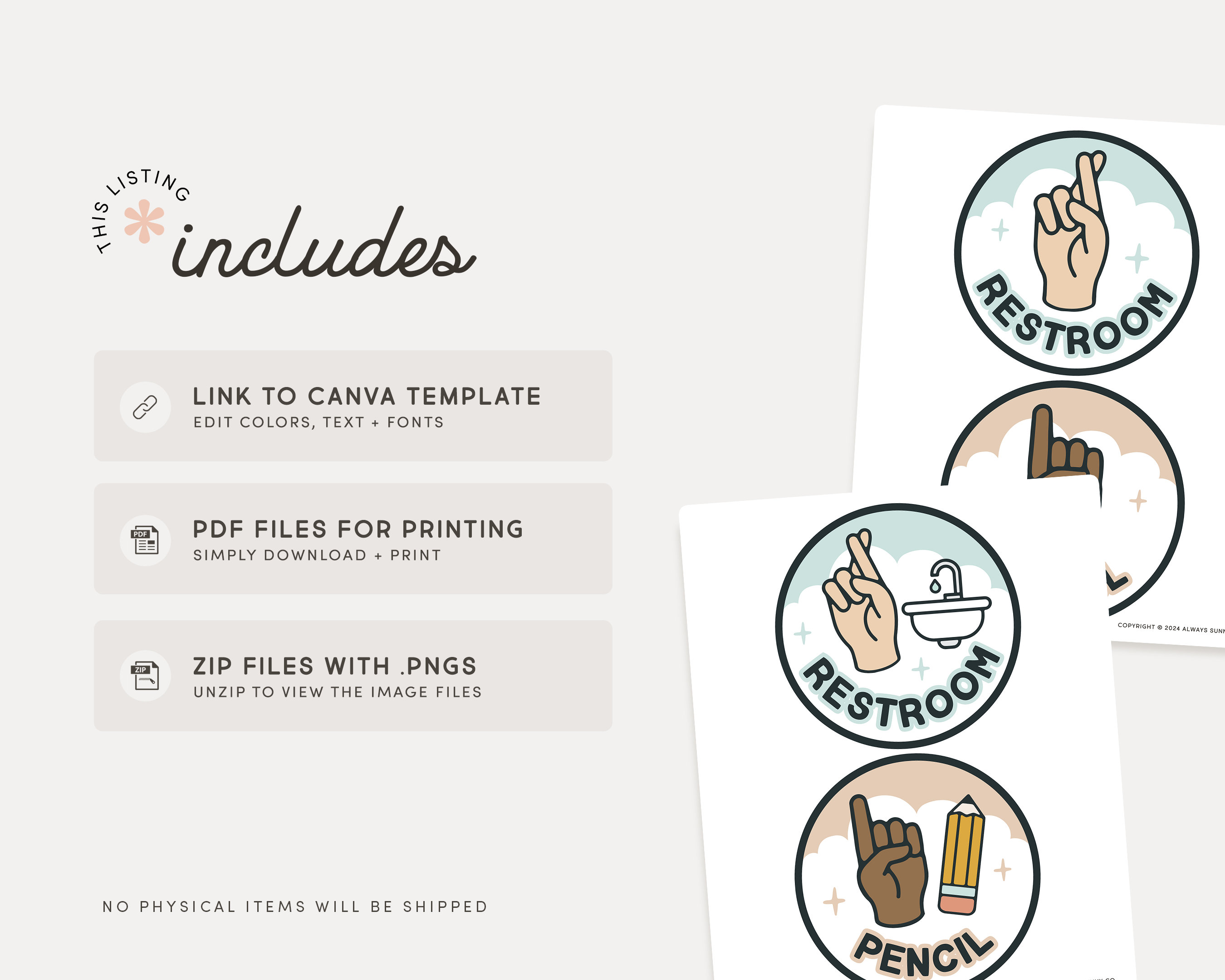 Classroom Hand Signals Poster Display, Editable in Canva, Pastel Clouds ...