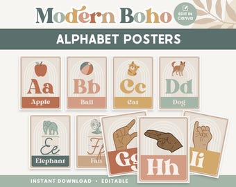 Alphabet Classroom Editable Posters, Letter Templates, Boho Canva ...