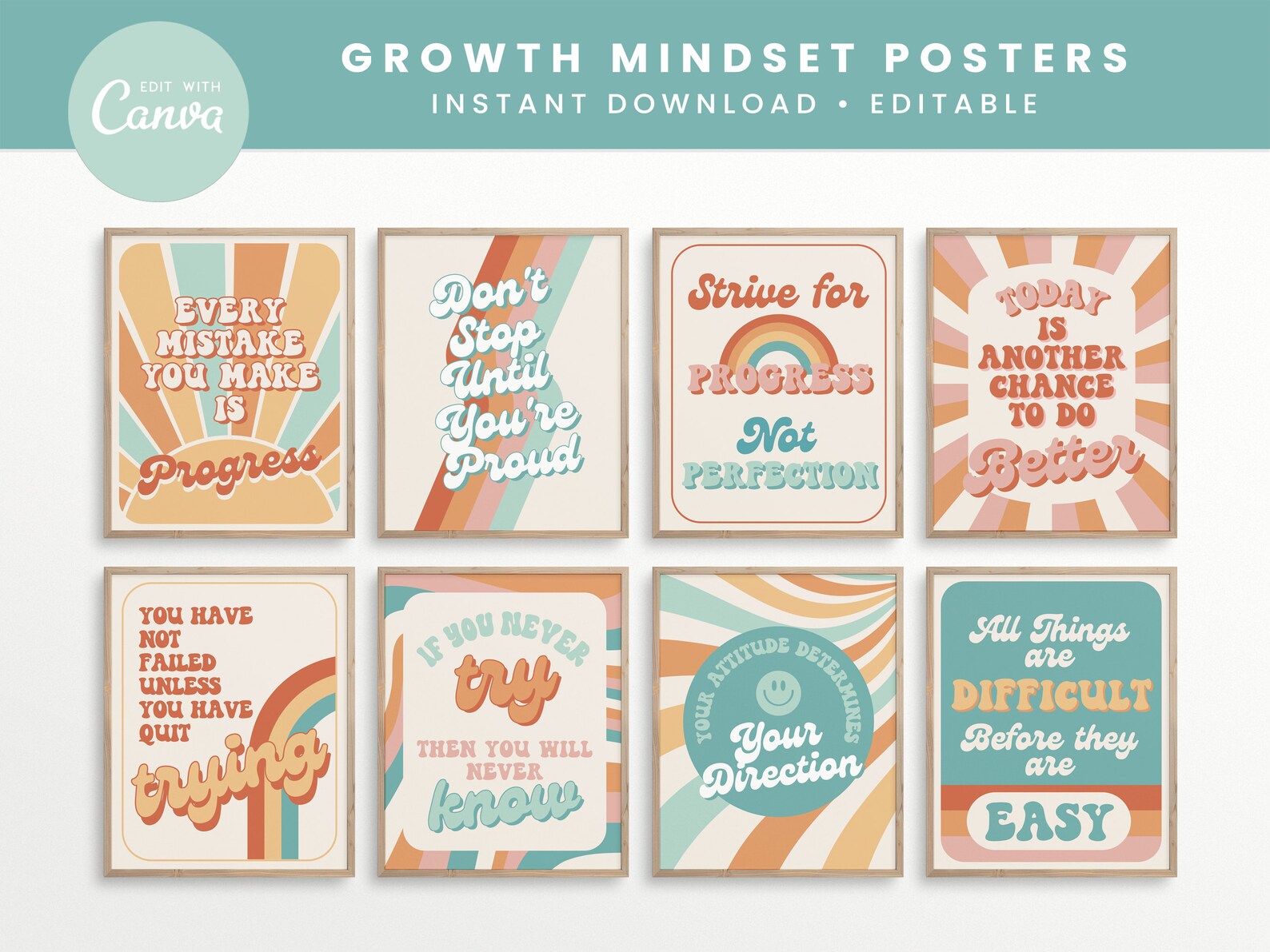 Growth Mindset Editable Classroom Printable Posters Groovy - Etsy