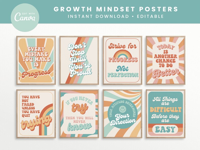 Growth Mindset Editable Classroom Printable Posters Groovy - Etsy