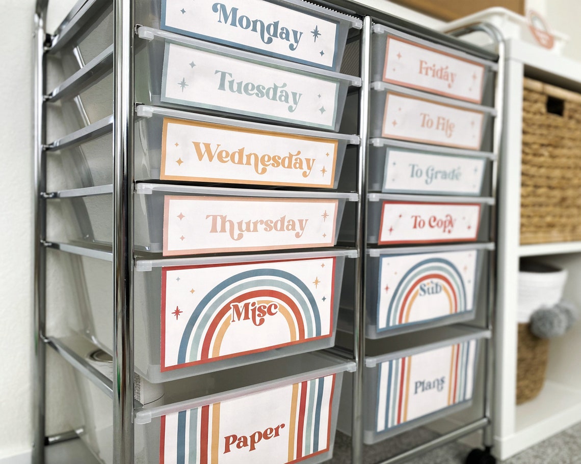 Classroom Rolling Trolley Cart Labels, Editable Teacher Drawer Filing ...