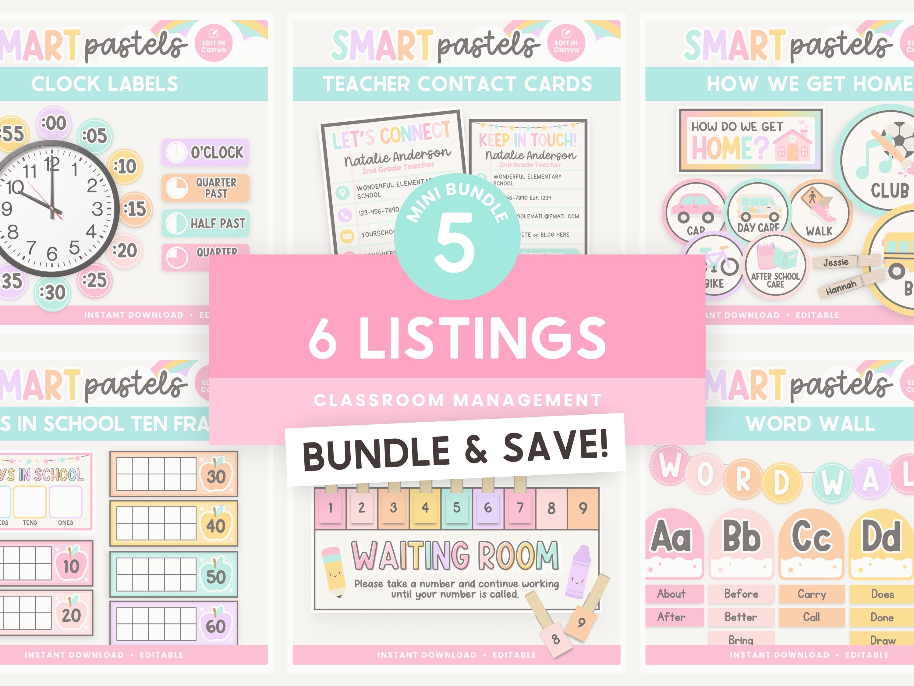 Editable Classroom Connections Printable Bundle, Bright Pastel Word ...