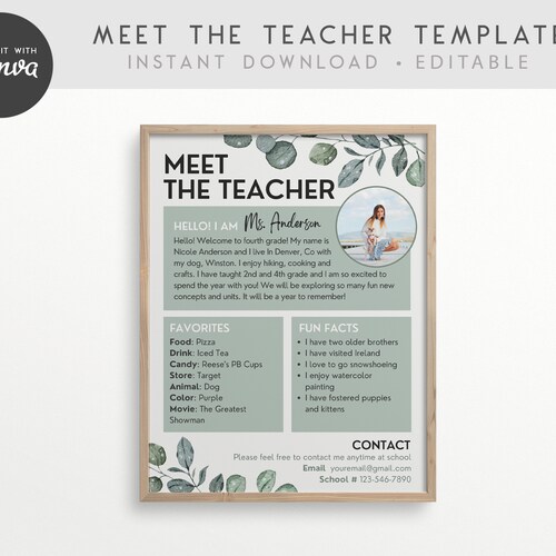 Meet the Teacher Classroom Printable Template Teacher - Etsy Canada