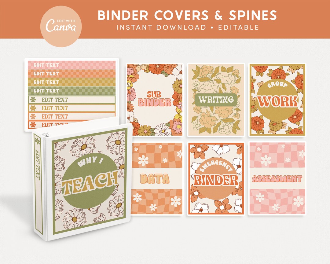 Classroom Binder Covers and Spines, Editable Groovy Retro Teacher ...