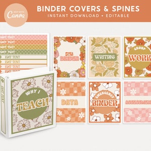 Classroom Binder Covers and Spines, Editable Groovy Retro Teacher ...