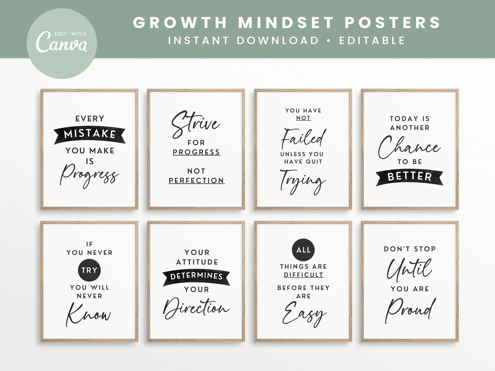 Growth Mindset Editable Classroom Printable Posters Classroom - Etsy